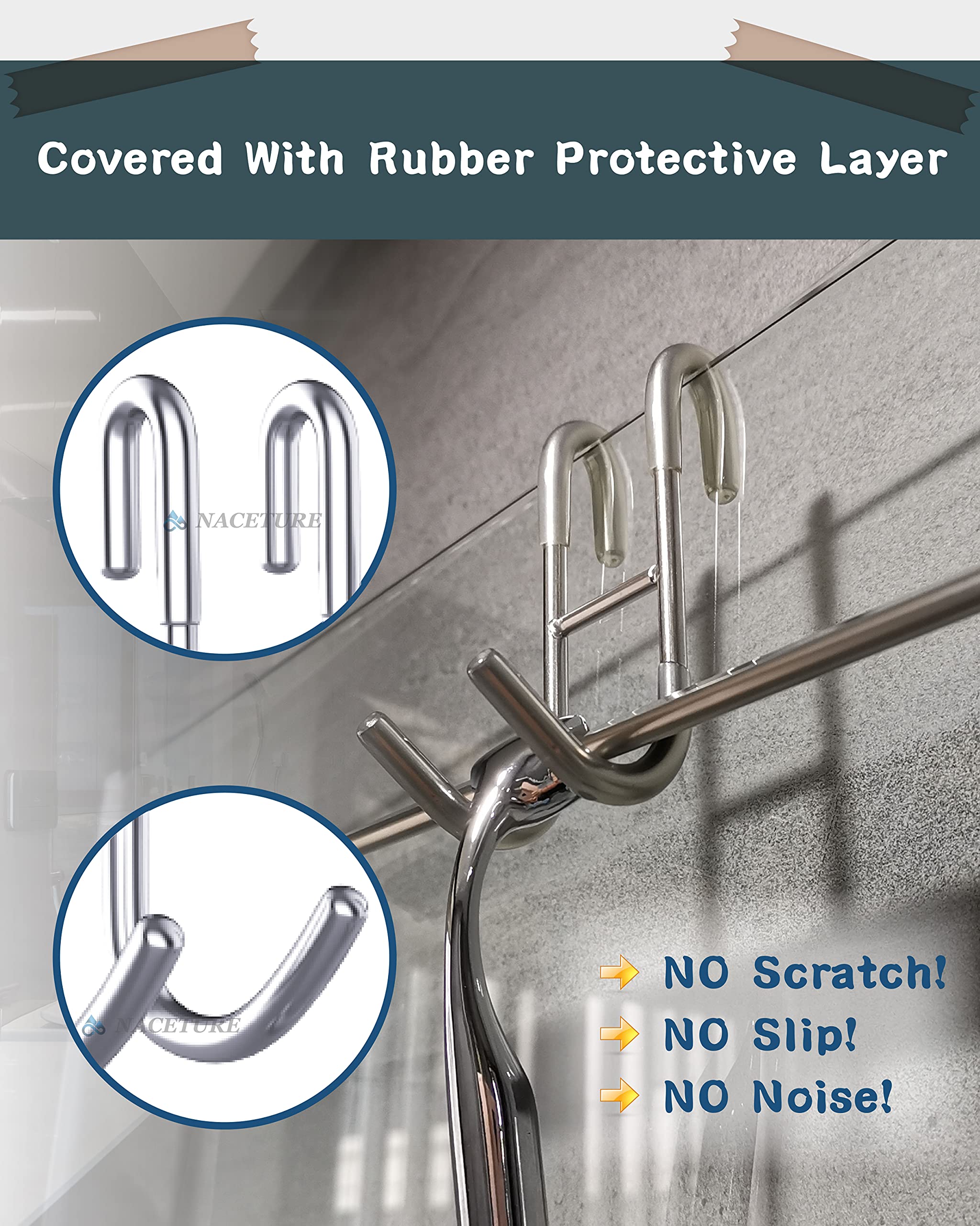 NACETURE Over Shower Door Hooks (3 Pack) Towel Hooks Towel Hanger for Bathroom No Drill Frameless Glass –Stainless Steel Bar Holder, Shower Squeegee Rack, Glass Robe Hook for Organize (Clear 3 Pack)