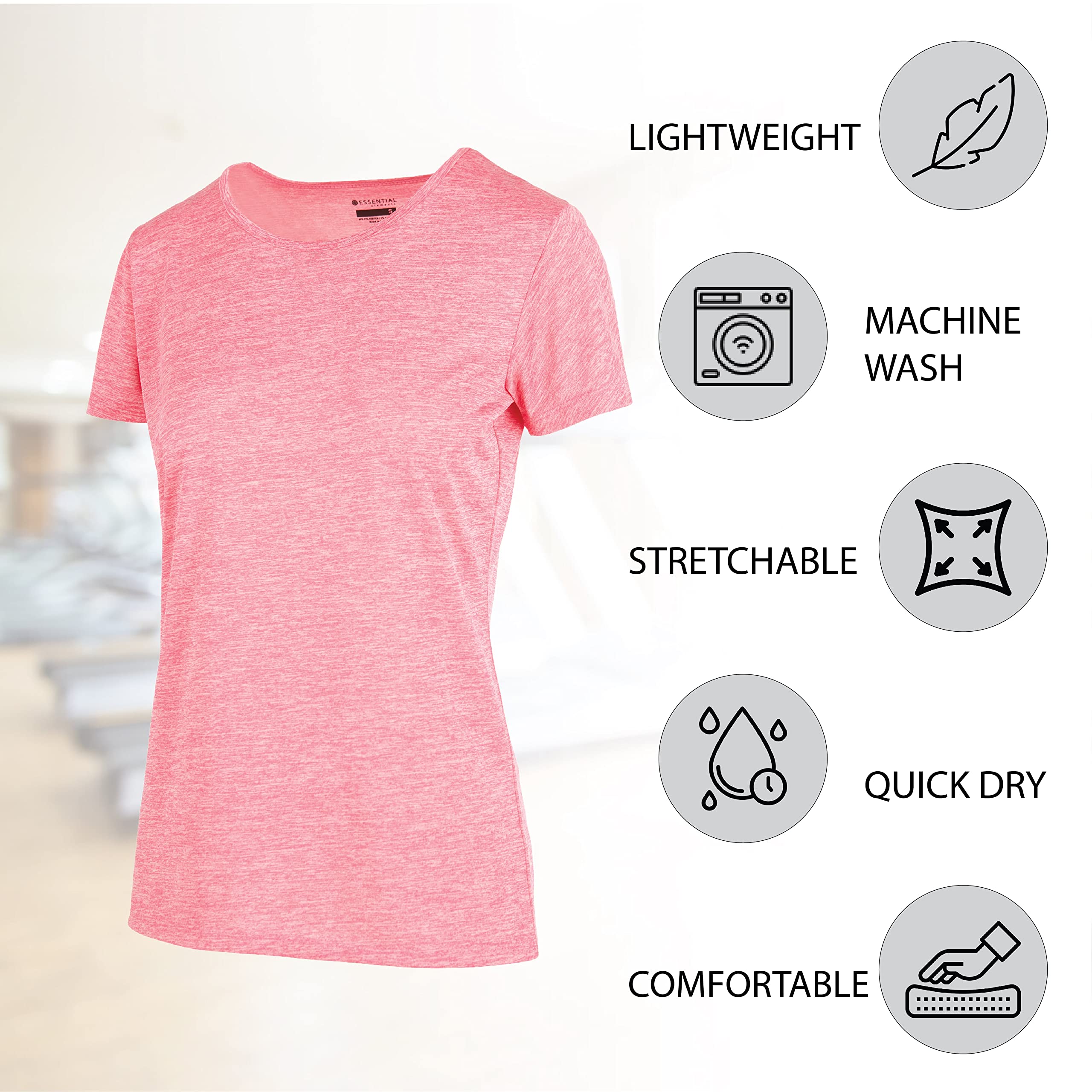 Crew Neck T-Shirt for Women – Athletic Active Yoga Womens Workout Gym Tops 5 Pack (X-Large, Set A)