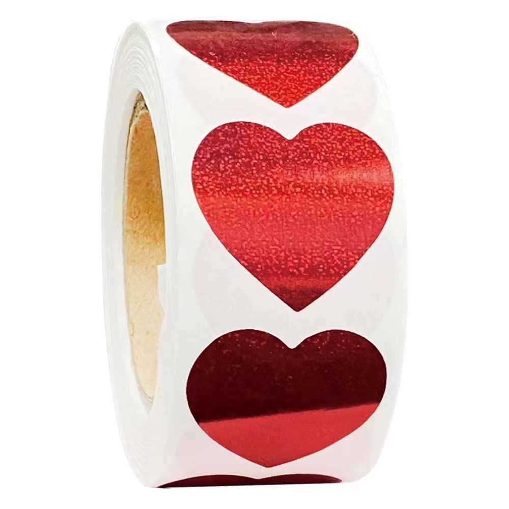 Glitter Heart Stickers Love Decorative Sticker 500 per Roll,1"Self Adhesive Labels for Valentine's Day, Award Charts, Offices, Teachers & Classrooms, Bookmarks