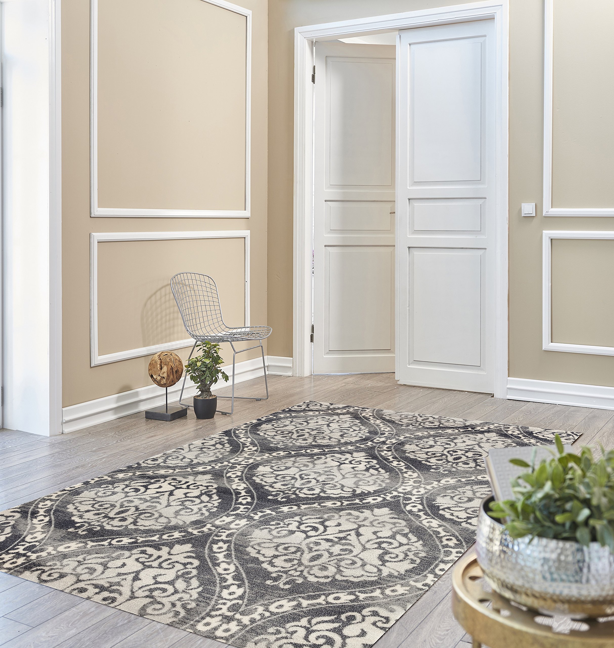 Transitional Floral Damask Area Rug 5' x 7' Gray