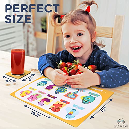 Non Slip Reusable Kids Placemats for Dining Table (12-Pack) – Toddler Placemat – Placemats for Kids