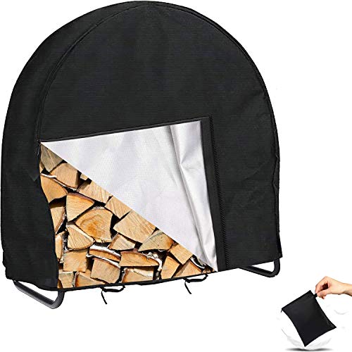 Firewood Log Rack Cover, cenryusa 420D Oxford Weather Resistant Patio Log Rack Cover, Waterproof Round Fire Wood Rack Stand Cover with Zipper for Outdoor, Patio, Lawn, Garden, 40(L)×41(W)×24(H) inches