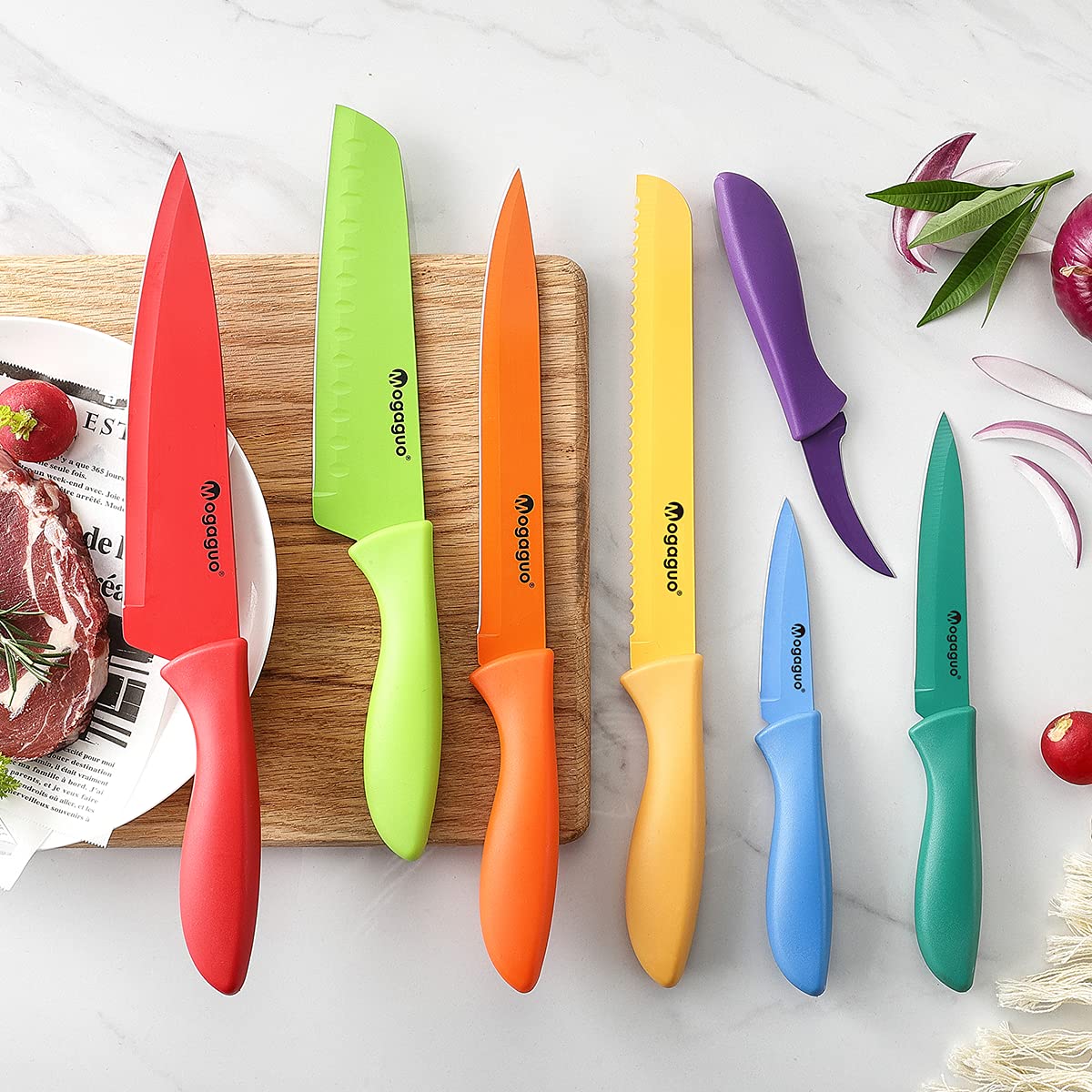 Mogaguo 7 Piece Professional kitchen knife Set Dishwasher Safe, Sharp Knife Set for Cutting Meat, Knives Set for Kitchen Cooking