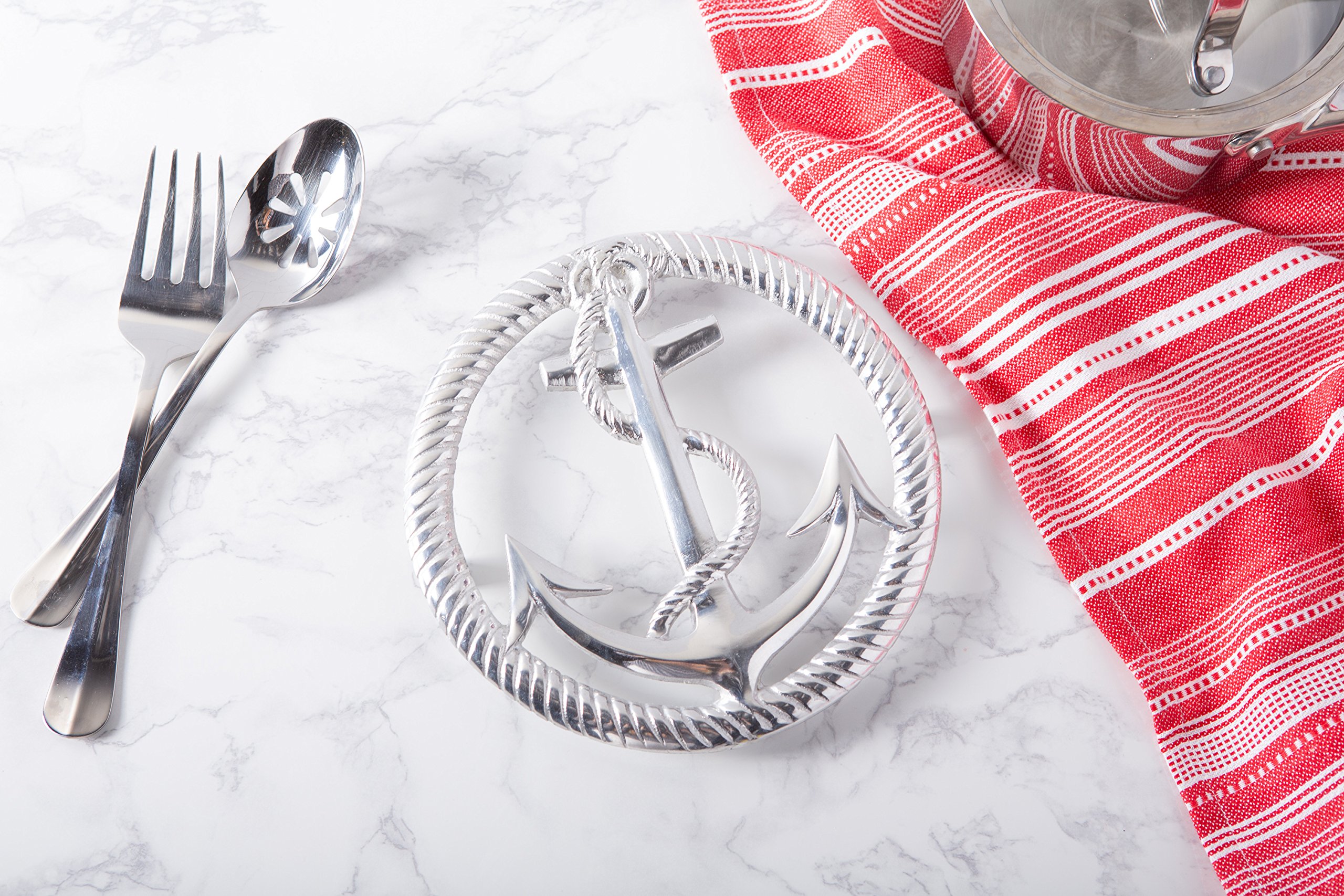 DII Decorative Trivet Set for Pots & Pans Dining Table Hot Pot Holder, Casted Metal, 8x8, Anchor & Rope, 2 Piece