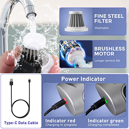 Saker Handheld Vacuum Cleaner Car - Wireless Mini, 3 in 1 Multifunctional Brushless Motor 12000PA High Power with USB,Portable Handheld Car Vacuum Cleaner for Keyboard Cleaning,Outdoor and Pet Hair