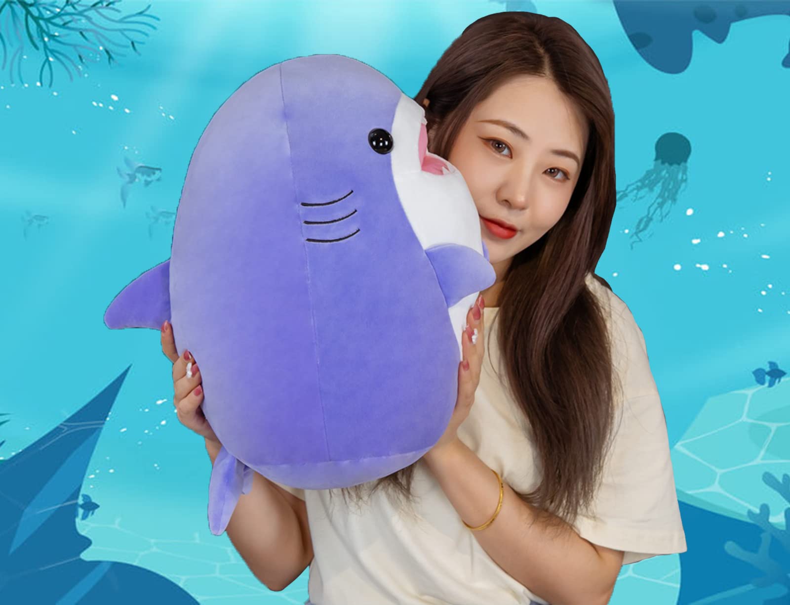 COSGOO 17 Inch Soft Purple Shark Plush Hugging Pillow Cute Shark Stuffed Animal Plushies Shark Doll Toy Kids Stuffed Animals Shark Plush Toys for Birthday, Valentine, Christmas or Daily¡­