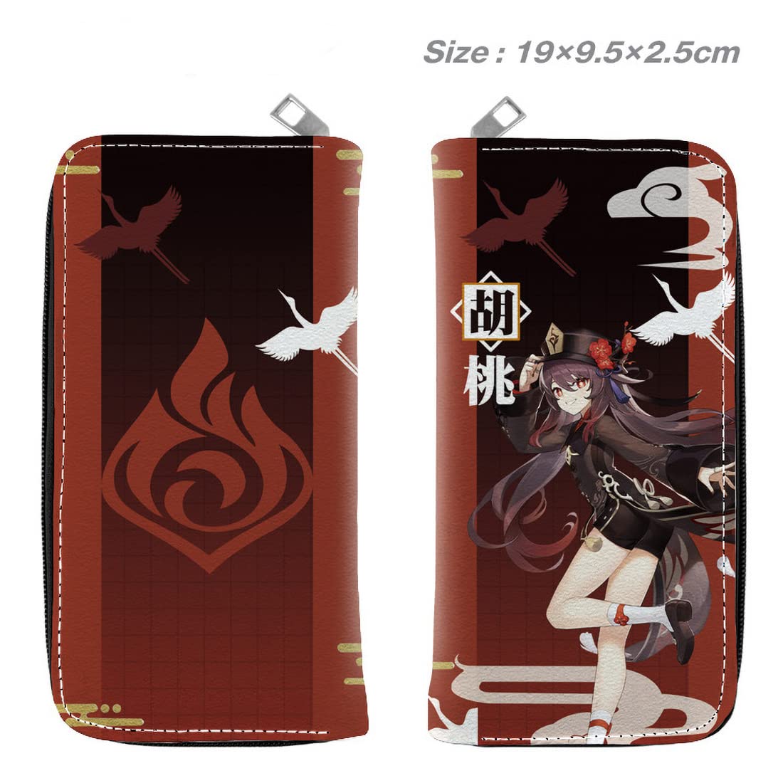ECTOZ for Genshin Impact Wallet Zipper Long Pu Printing Wallet Hu Tao Game Peripheral Youth Clutch Bag Credit Card Bag