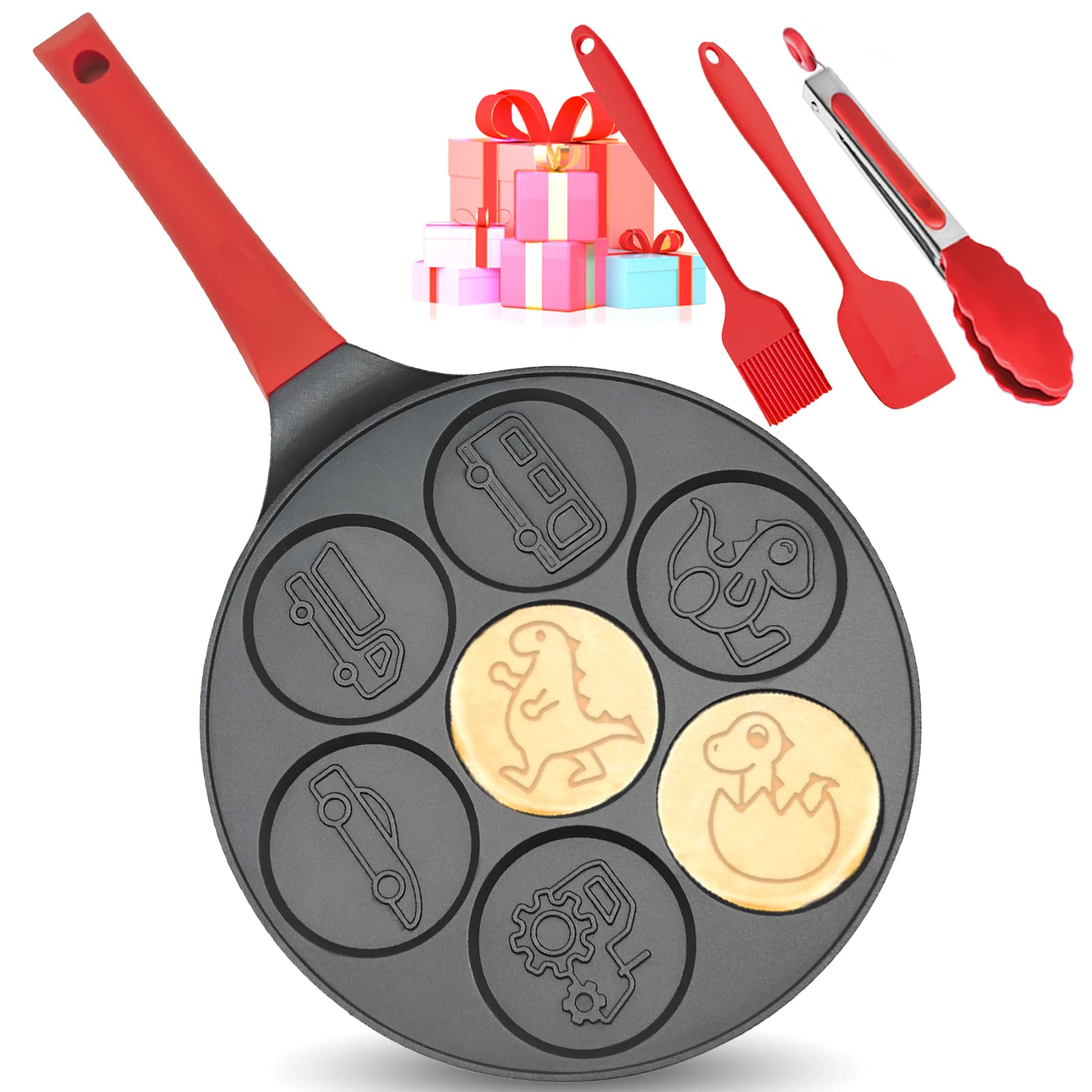 EZJOB Silver Dollar Pancake Pan for Kids,Dinosaur Pancake Pan for Kids, Nonstick Egg Cooker Frying Pan Breakfast Mini Pancakes Maker