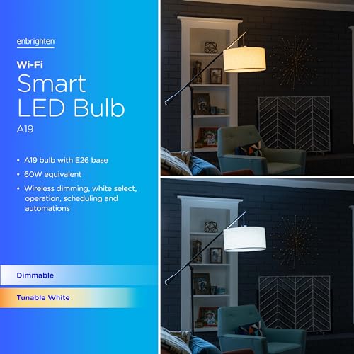 Enbrighten Vibe Smart Light Bulb, A19, Dimmable, 2700K-6500K Adjustable White, Works with Alex and Google Home, Wi-Fi Light Bulb, 51336