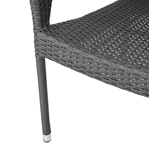 Christopher Knight Home Pierce Outdoor Wicker Stacking Chair Chat Set, 3-Pcs Set, Grey