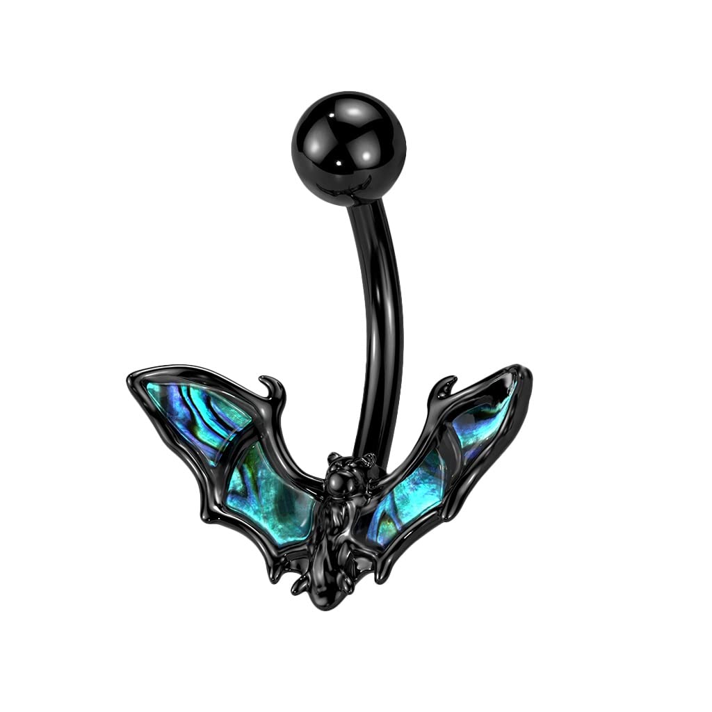 Dynamique Bat with Abalone Shell Wings 316L Surgical Steel Belly Button Ring (Sold Per Piece)