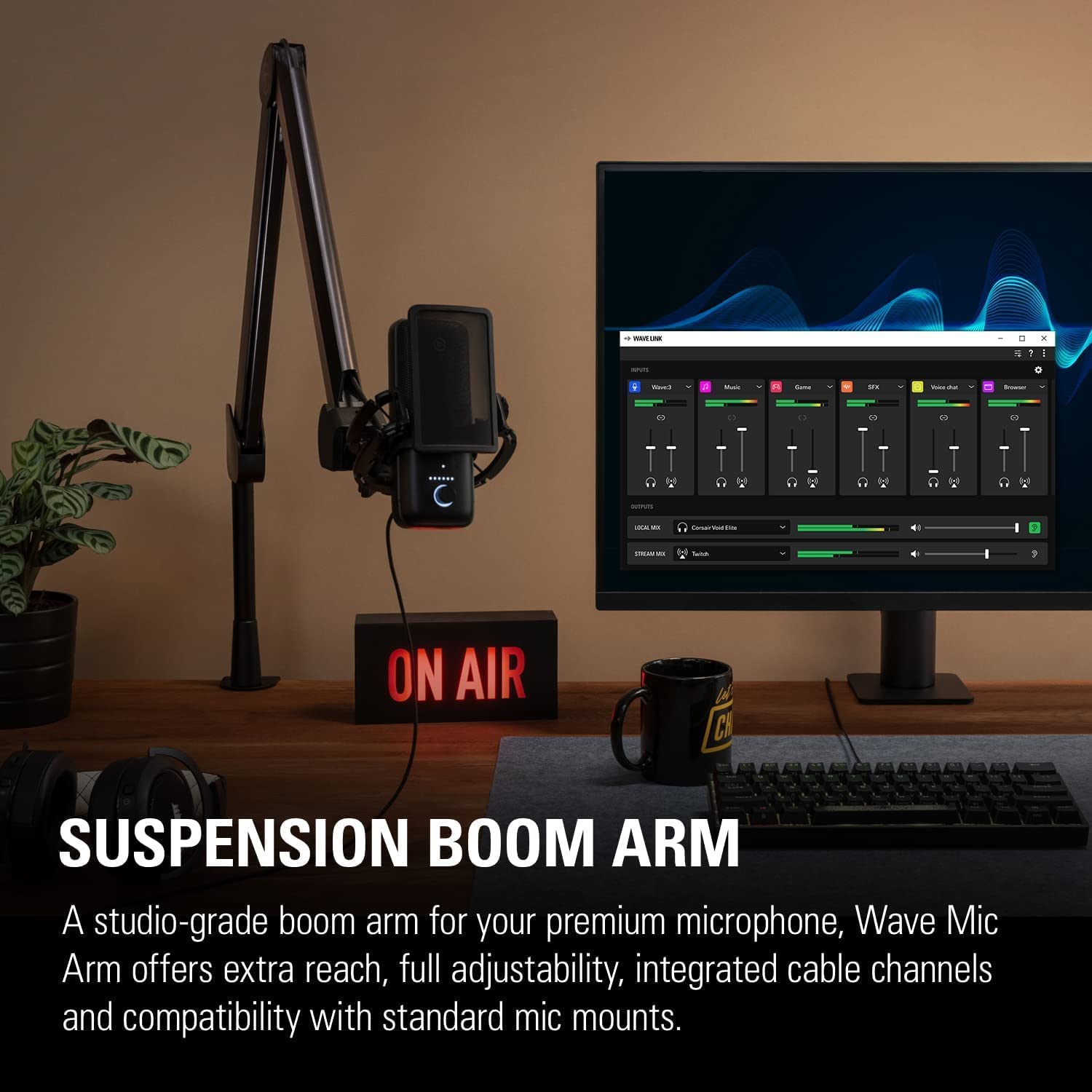 Elgato Wave Mic Arm Premium Broadcasting Boom Arm with Cable Management Channels (10AAM9901_cr) (Renewed)