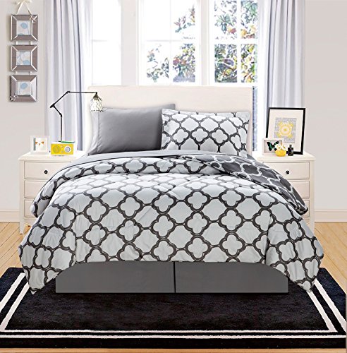 VCNY Home Galaxy Reversible 8 Piece Bed-In-A-Bag Comforter Set, Queen, Grey/White