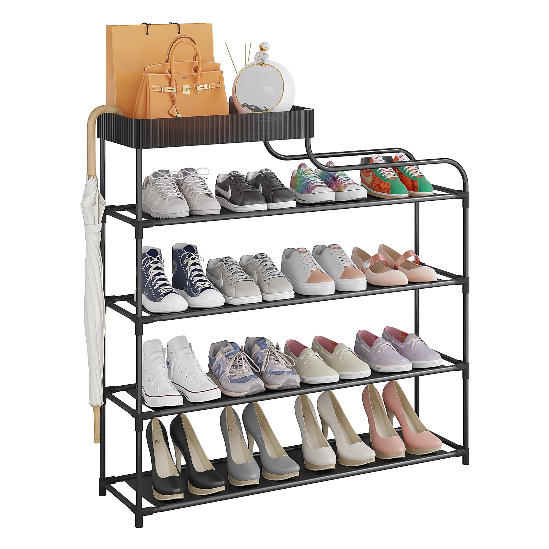 Sywhitta 4-Tier Free Standing Shoe Rack With Storage Boxes - High Capacity Organizer for Corridor, Living Room, Balcony, Bedroom