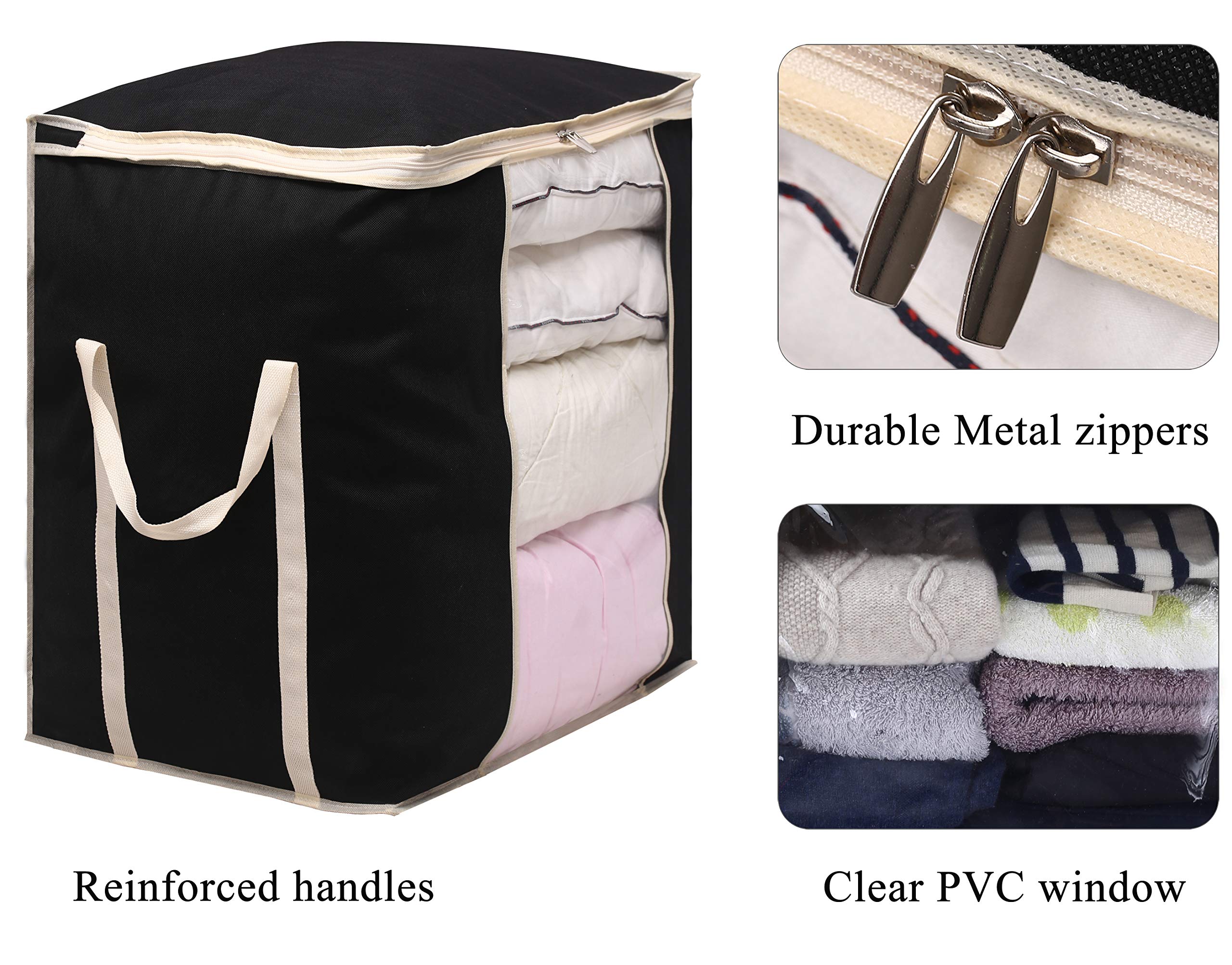 MISSLO King Comforters Storage Bag 120L for Blankets Clothes Sweaters Beddings Organizer with Reinfored Handles Non-Metal Fabric Storage Bin Organizer, Black