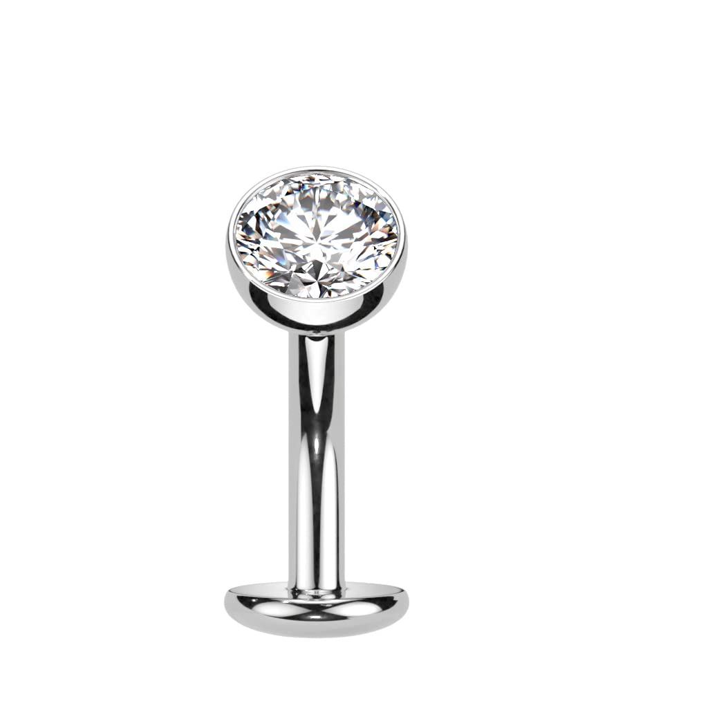 Dynamique Implant Grade Titanium Threadless Convex Base Floating Belly Ring With Bezel Set Round CZ Top (Sold Per Piece)