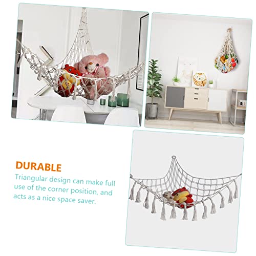 Veemoon Triangular Net Bag Decor Stuffed Sloth Plush Nursery Holder Net Corner Hammock Organizer Dirty Clothes Storage Hammock Wall Hanging Net Display Net