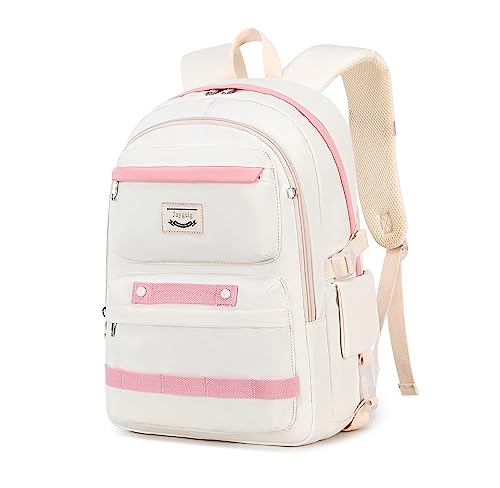 Jaygulf Waterproof Women Laptop Backpack Fashion Girl Daypack Cream