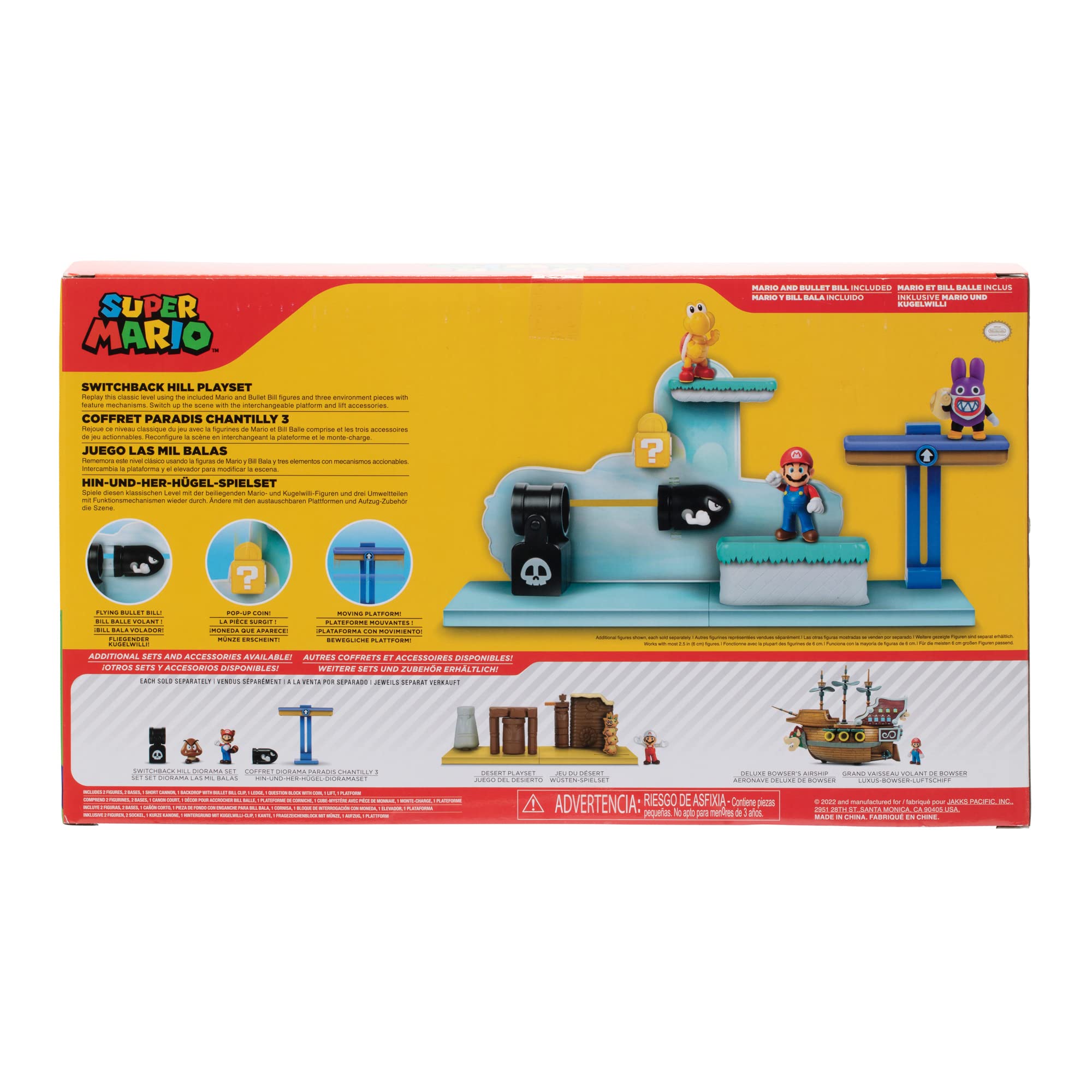 Super Mario Nintendo 2.5" Action Figure Switchback Hill Playset with 3 Interactive Interchangeable Pieces