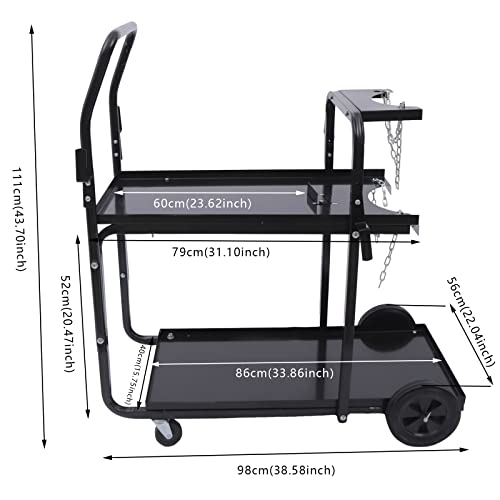 Futchoy Welding Trolly Cart，2-Tier Welding Cart Welder Portable Heavy Duty for Plasma Cutter Arc with Tank Storage Trolley Workshop Organizer