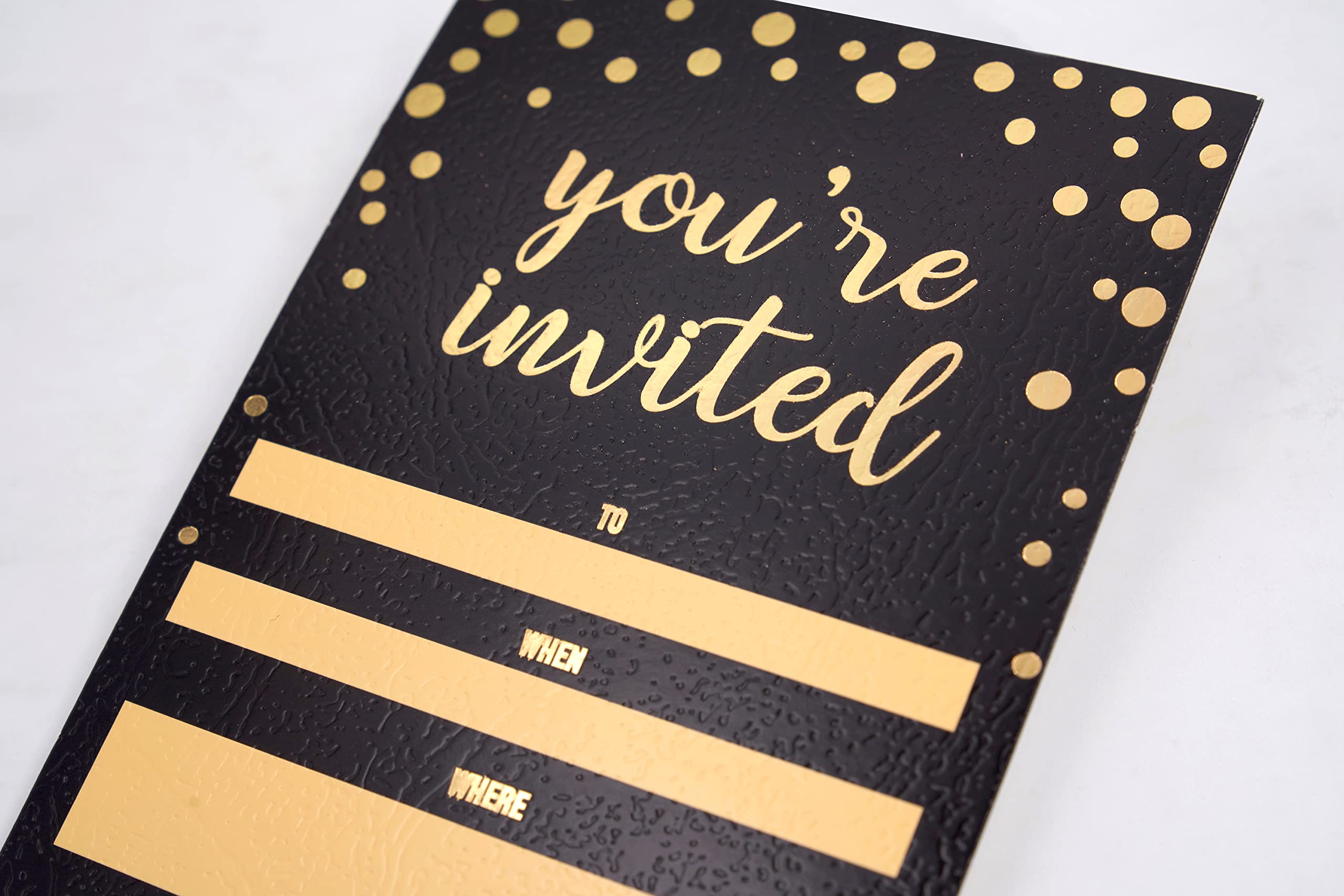 Chriz.Z Invitation Cards - 50-Count 4" x 6" Black Invitation Cards ‘’You Are Invited’’ in Gold Foil with 52 Gold Confetti Foil Kraft Envelopes – For Wedding, Bridal Shower, Baby Shower, Birthday