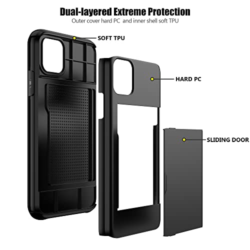 Nvollnoe for iPhone 11 Pro Max Case with Card Holder Heavy Duty Protective Dual Layer Shockproof Hidden Card Slot Slim Wallet Case for iPhone 11 Pro Max for Men&Women(Black)