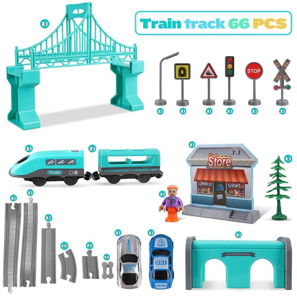 Train Set for Kids Ages 4-8, Toy Train for Kids, Battery-Powered Train Toy Include Theme Accessories, Gifts for 3 4 5 6 7 8 Years Old Boys & Girls (66Pcs) (City Theme)