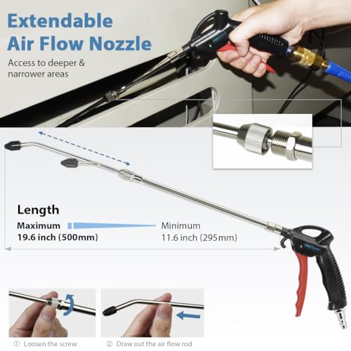 FIRSTINFO A18525US Air Duster Blow Gun with 11.6~19.6 Inch (295~500mm) Adjustable/Extendable Air Flow Nozzle Dust Blower Cleaner (Extendable)