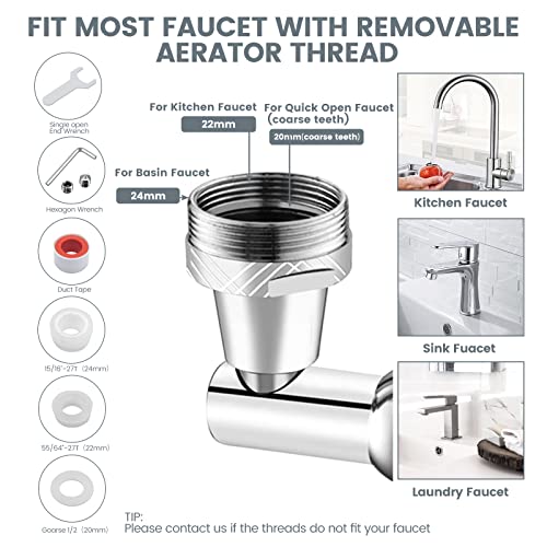 Faucet Extender, 1440° Rotating Faucet Extender for Bathroom Sink with 3 Mode LED Light, Universal Robotic Arm Swivel Faucet Aerator attachment with Adjustable Knobs Splash Filter Kitchen Tap