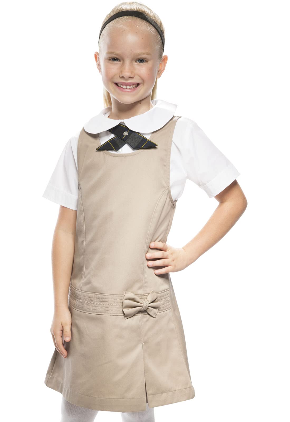Classroom Little Girls' Uniform Zig Zag Jumper Dress, Khaki, 5