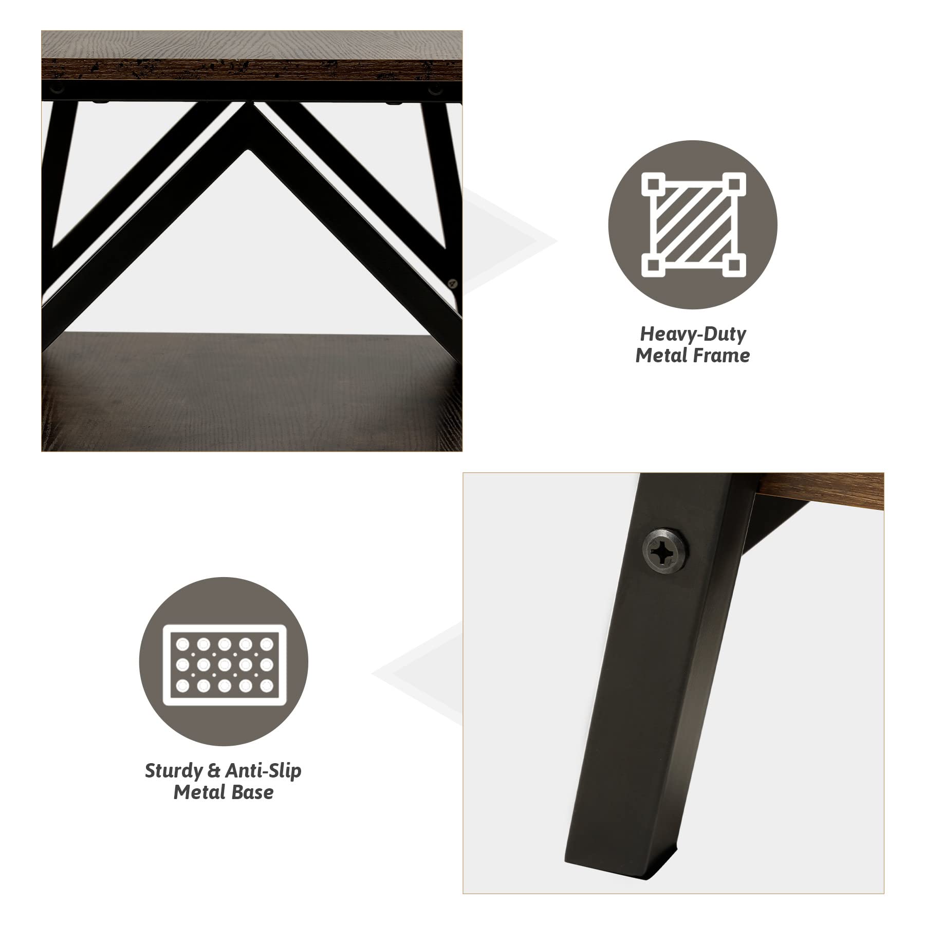 CO-Z 47" Industrial Coffee Table with Storage Shelf, Wood and Metal Legs for Living Room, 2-Tier Accent Cocktail Table, Easy Assembly, Rustic Brown