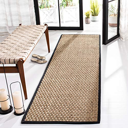 SAFAVIEH Natural Fiber Collection Runner Rug - 2'6" x 8', Natural & Black, Border Basketweave Seagrass Design, Easy Care, Ideal for High Traffic Areas in Living Room, Bedroom (NF114C)