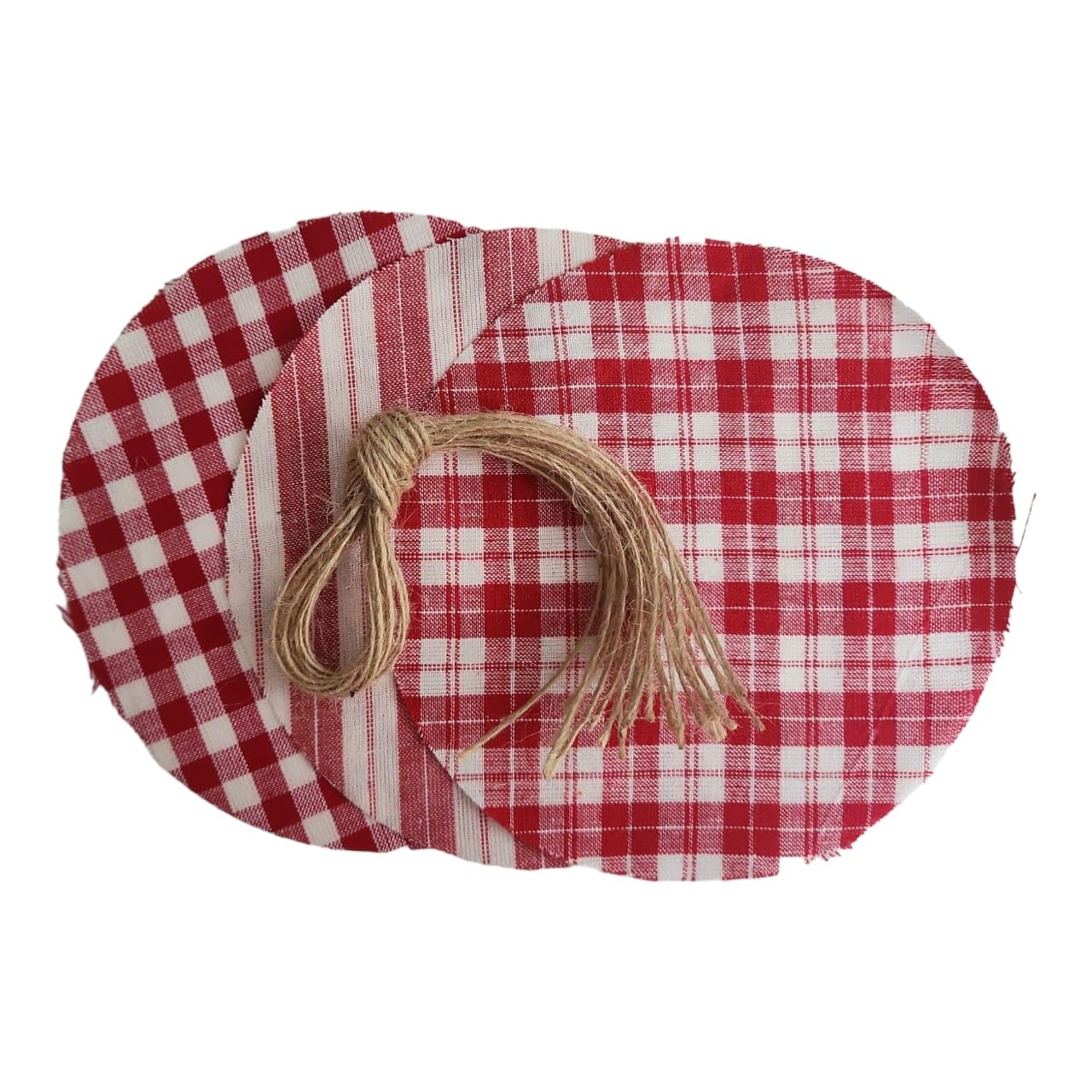 Nakpunar 12 pcs 6 inch Christmas Fabric Jar Covers with Twine Ties (Assorted Fabric in Red and/or Green Homespun Plaids, 6" straight sided)