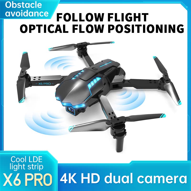 PUINGREN X6pro RC Drone With 4khd Dual Camera,Drone Altitude Hold Mode (optical Flow Location)Intelligent Obstacle Avoidance Remote Control Aircraft Toy (Single camera + 2 batter)