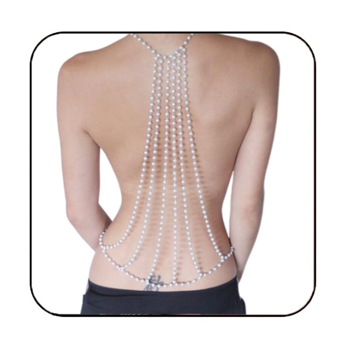 Edary Pearl Back Chain Pearls Body Chain Backless Backdrop Neckalce Chain Wedding Back Chain Jewelry Accessories for Women(Gold)