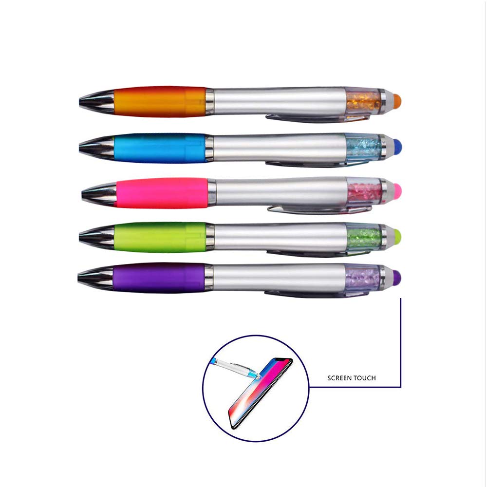 MiSiBao Stylus Pens for Touch Screens, Medium Point Pens with Crystals for Women and Kids Black Ink Pen with Stylus Ballpoint Pens with Comfort Grip for The Ipad(5 Count+3 Refills)