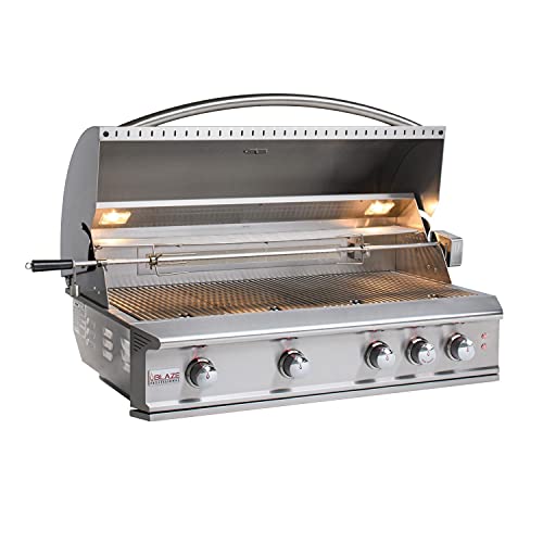 Outdoor Kitchen Professional Built-in BBQ Grill | 44" 4-Burner Propane Gas LP Grill W/Rear Infrared Burner | Perfect for Outdoor Cooking & Entertaining by Blaze |Stainless Steel | BLZ-4PRO-LP