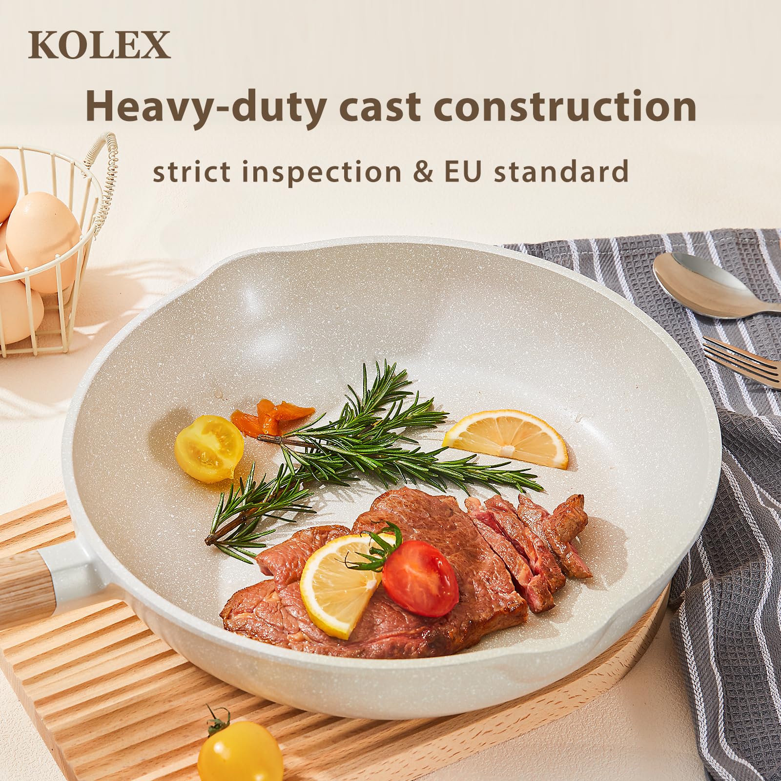 KOLEX Frying Pan 26cm Beige With Lid