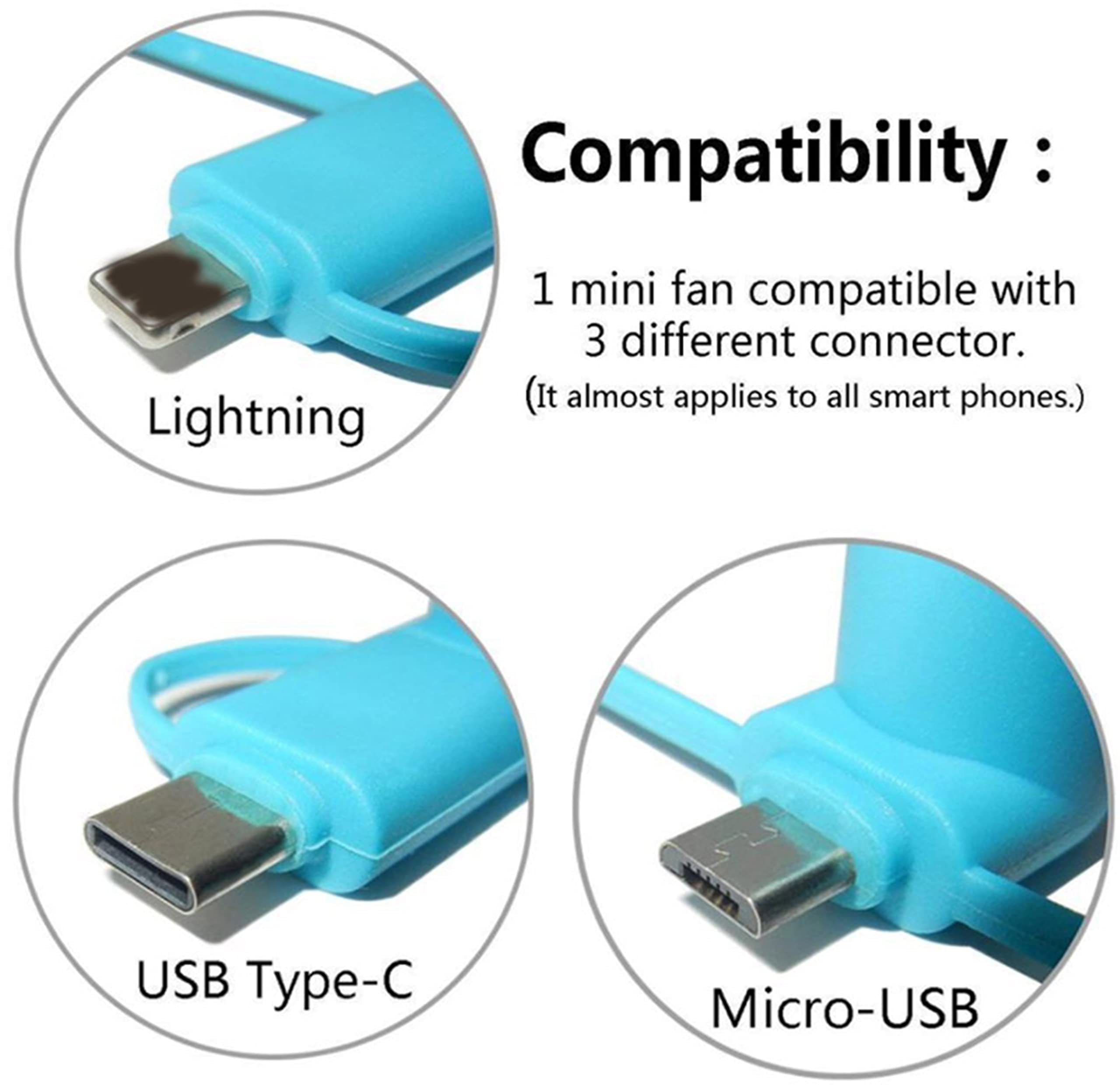 EnerPlex 6Pcs Mini Cell Phone Fan - Colorful and Powerful Fan Compatible for iPhone, iPad, Android Smartphone,Tablet - Cell Phone Summer Accessories (3-in-1)