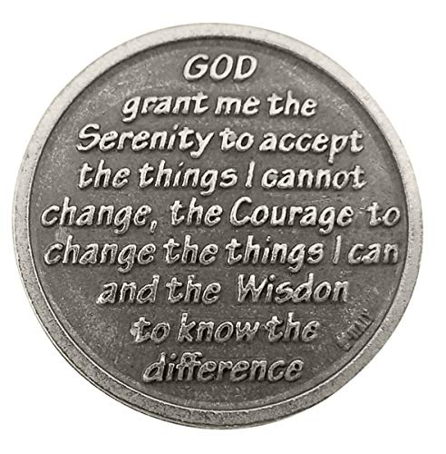 WJH Silver Tone Serenity Prayer Praying Hands Pocket Prayer Token Medal, 1 1/8 Inch