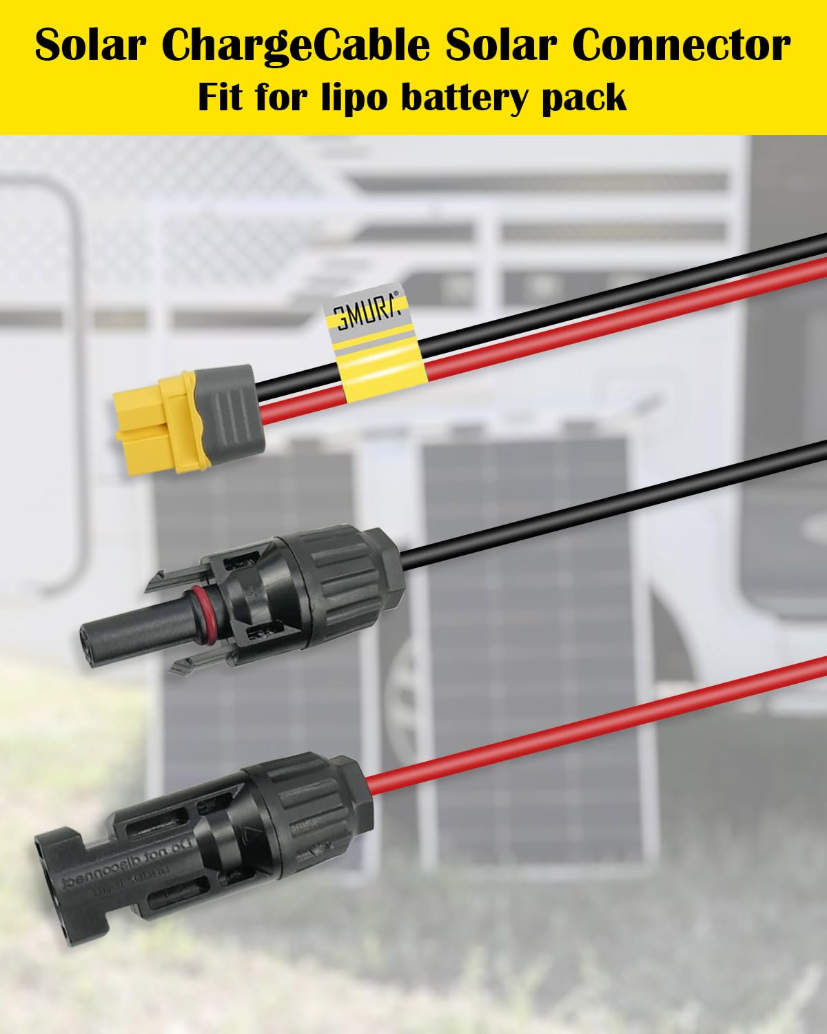 GMURA Solar to XT60 Extension Cable, 12AWG XT60 Adapter Cable Solar Panel Wire for Portable Power Station Solar Generator Battery Pack, 10Ft