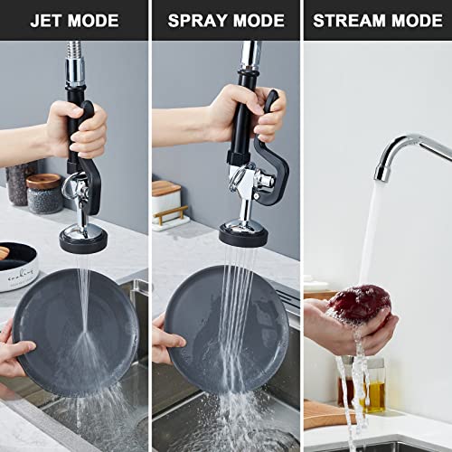 Favorpo Commercial Sink Faucets with Pull Down Sprayer 24"Pre-Rinse Height Deck Mount Kitchen Faucet Brass Constructed Polished Chrome 8" Center Faucet with 10" Add-on Spout for 3 Compartment Sink