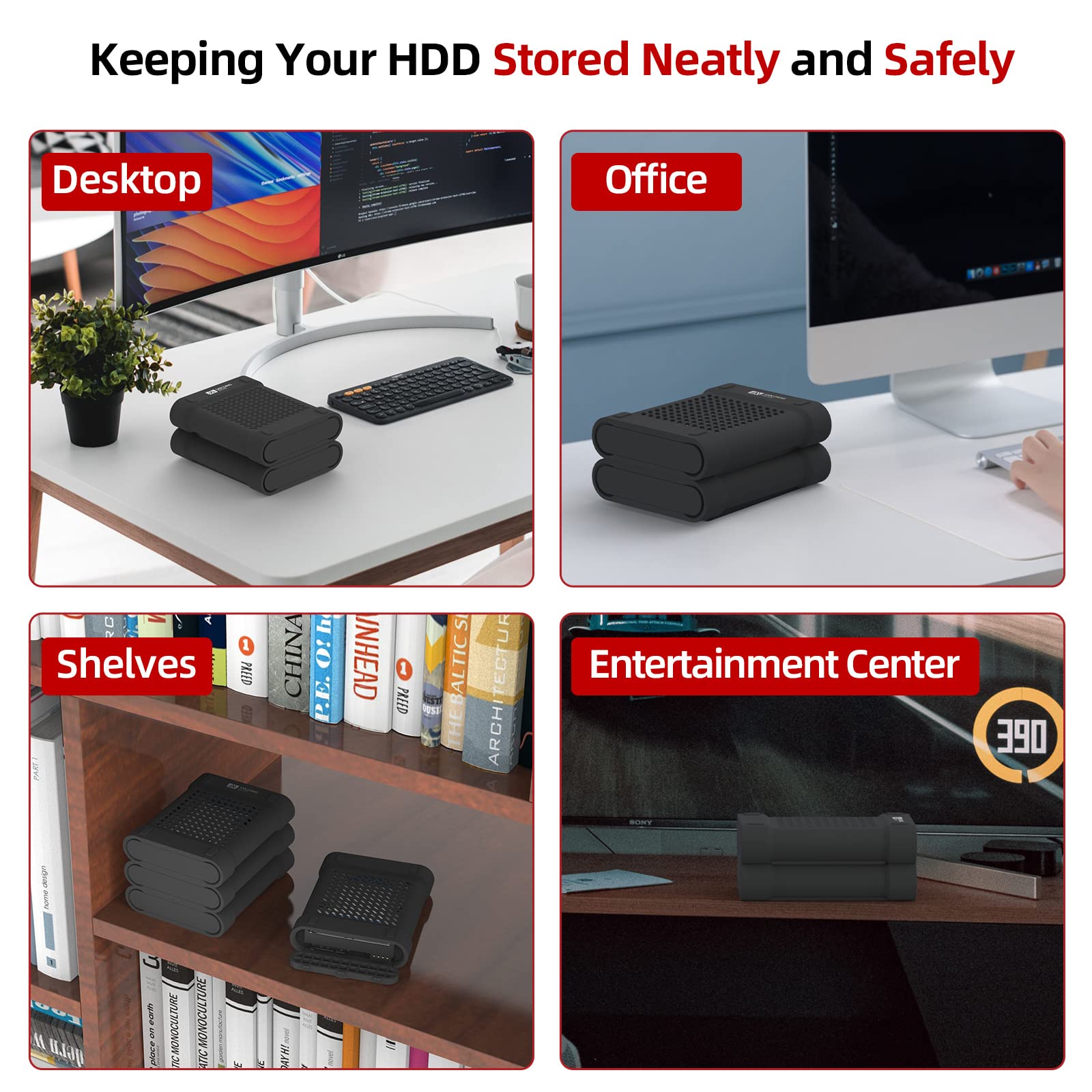 Hard Drive Case, 3.5 in HDD Case, Soft Silicone Hard Drive Disk Storage Case for External Hard Drive HDD, Storage Case with Anti-Slip for Shockproof Home Office