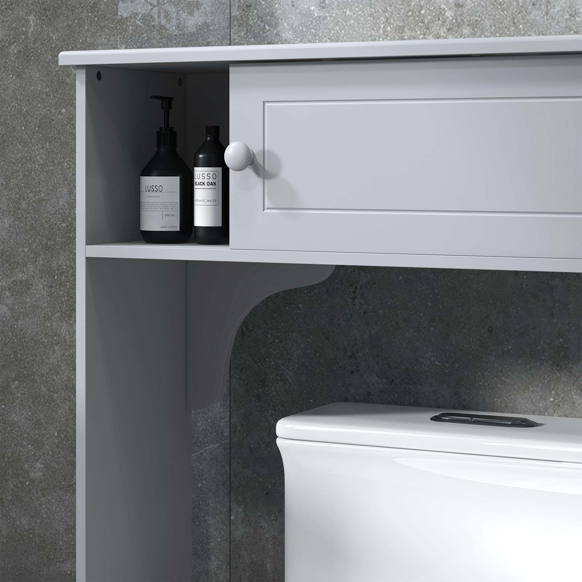 HOMCOM Over The Toilet Bathroom Cabinet, Freestanding Bathroom Storage Organizer with Adjustable Shelves, Toilet Rack, Gray
