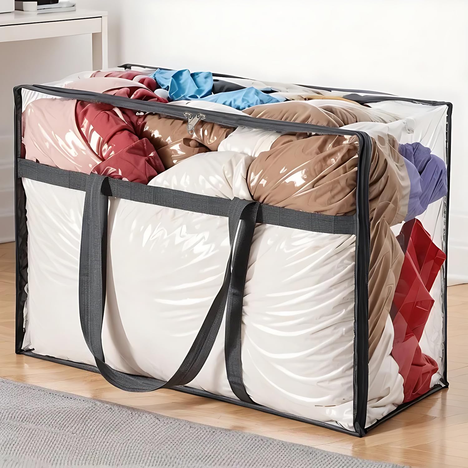 Mr Hsiung & Mrs 3 PACK Clear Clothes Storage Bags with Sturdy Zippers and Reinforced Handle Plastic Moving Totes for Comforters, Blankets, Linen, Bedding, Duvet, Pillows, Sweaters, Quilts