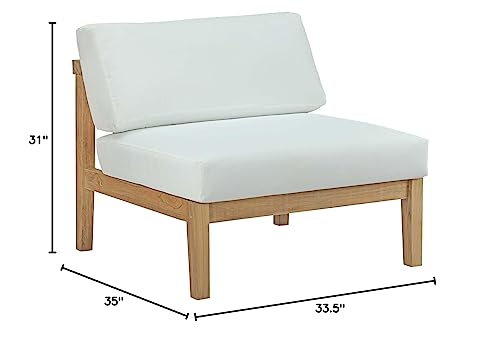 Modway Bayport Teak Wood Outdoor Patio Armless Chair in Natural White
