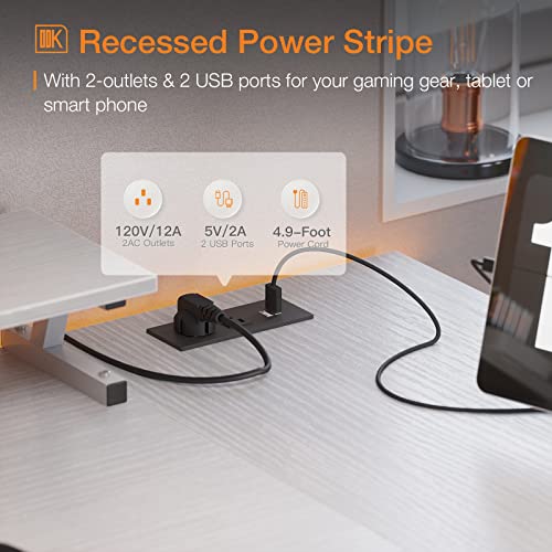 ODK 58 Inch Computer Desk with USB Charging Port & Power Outlet, L-Shaped Corner Desk with Storage Shelves & Monitor Shelf for Home Office Workstation, Modern Writing Table, White