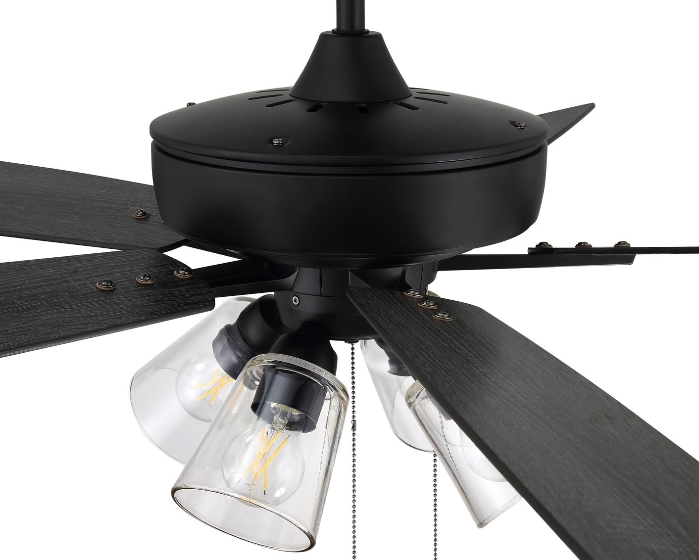 Craftmade S104FB5-60FBGW Super Pro 60" Ceiling Fan with LED Lights & Pull Chain, 5 Reversible Flat Black/Greywood MDF Blades, Flat Black