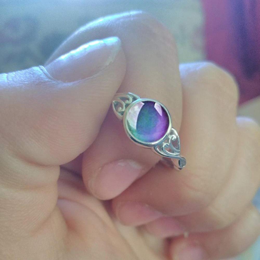 Cuteshop Vintage Silver Ring 925 Sterling Silver Round Crystal Temperature Sensitive Color Changing Mood Ring (7), multicolor