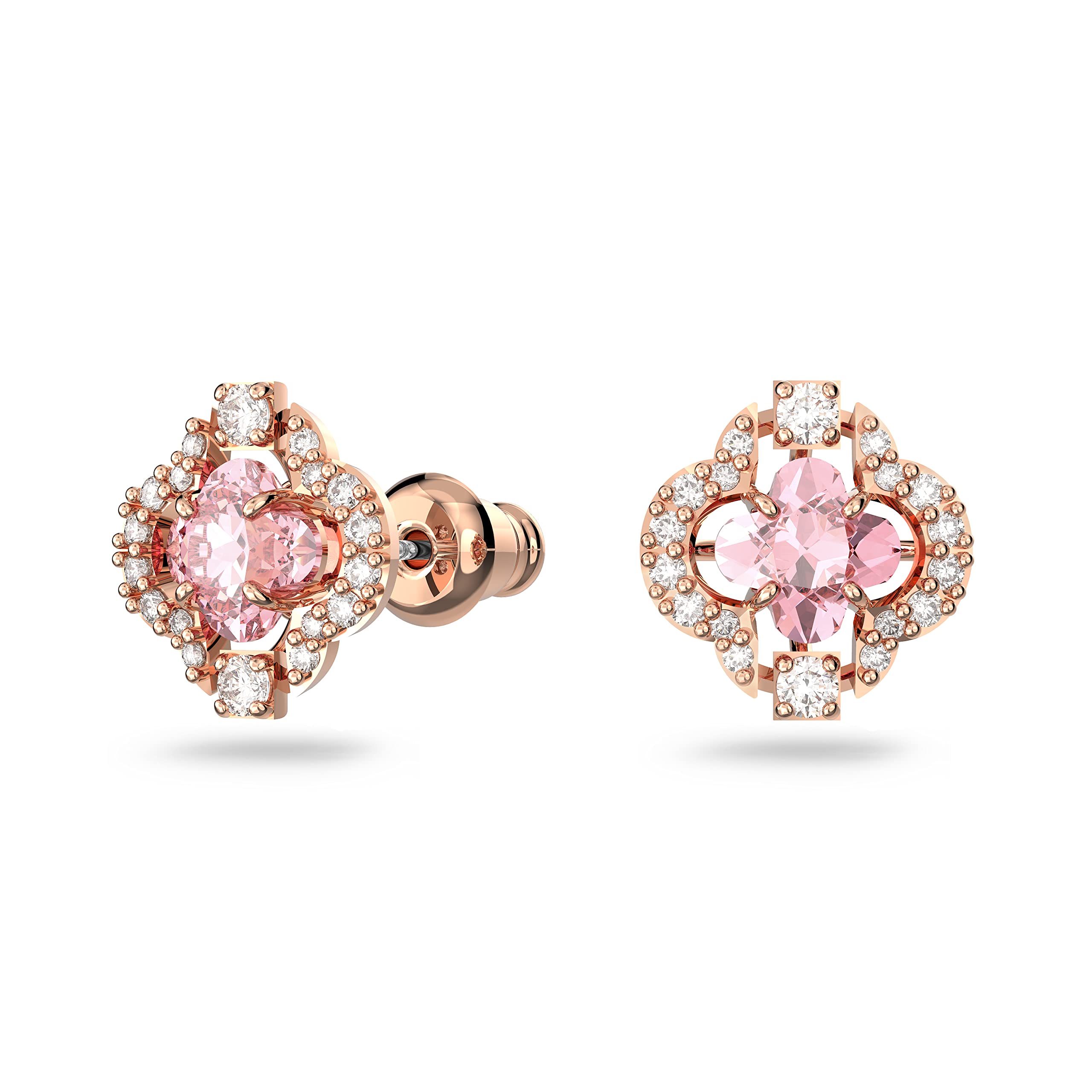 Swarovski Women's Una Necklace and Pierced Stud Earring Jewelry Set with Pink and White Crystals in a Rose-Gold Tone Finished Setting
